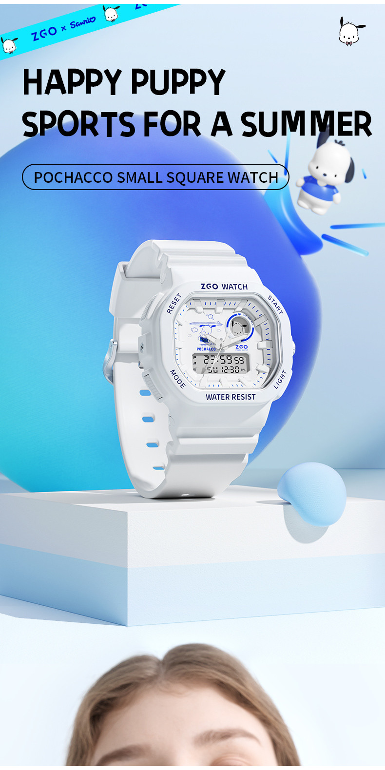 ZGO x Sanrio Pochacco Watch Waterproof Light Display Sports Detachable ...
