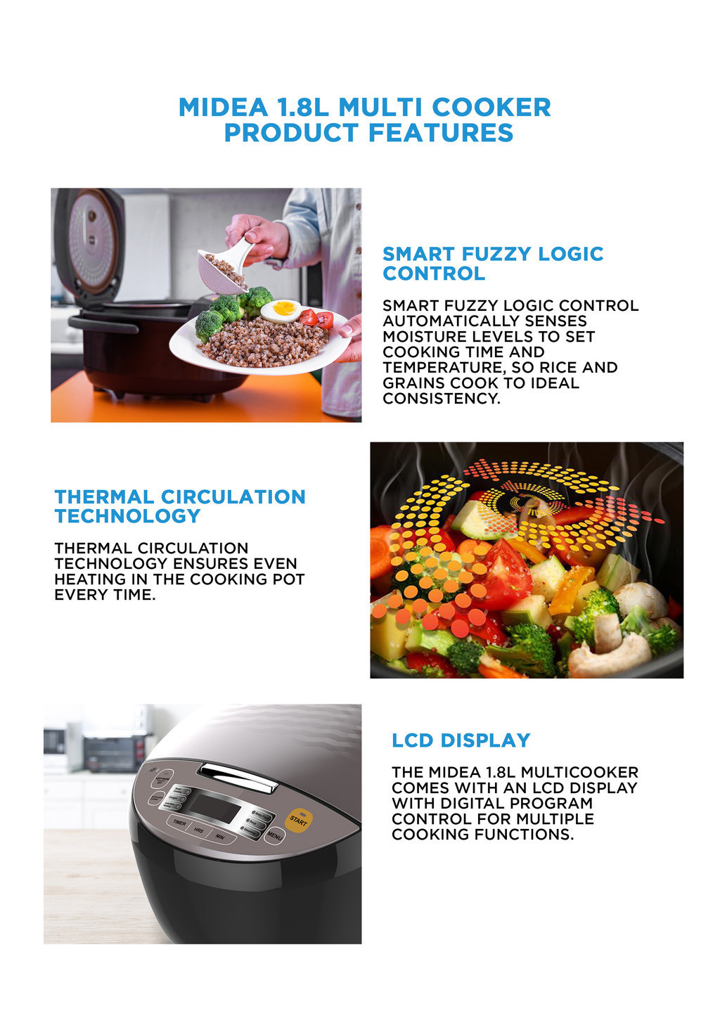 Midea Digital Rice Cooker with 8-Preset Function 1.8L Fast Cooking ...