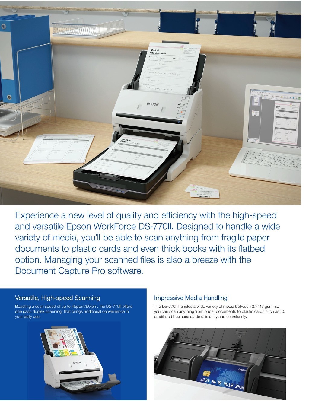 Epson WorkForce DS-770II Duplex Sheet-fed Document Scanner DS 770 DS770 ...