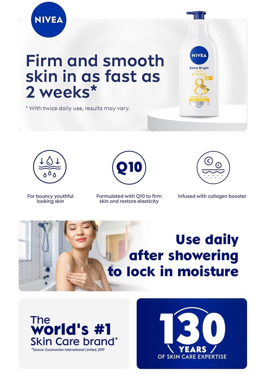 NIVEA Body Lotion Extra Bright Firm and Smooth Lotion Moisturizer ...
