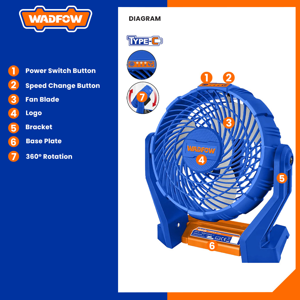 Wadfow S12 Series Lithium-Ion Cordless 7 Inch Fan / Electric Fan 12" WLF1507 (WCT) | Shopee ...