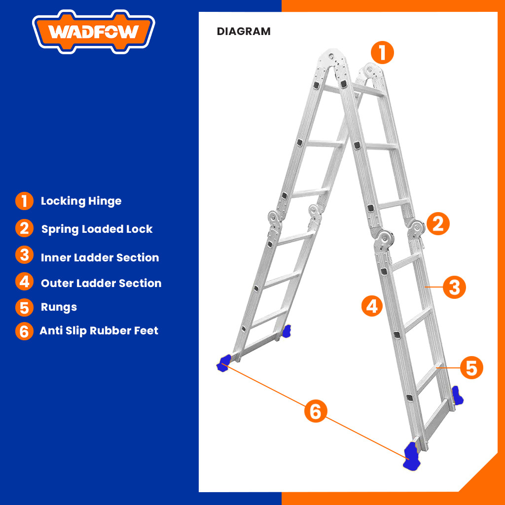 Wadfow WLD7H43 Multi-Purpose Aluminum Ladder Step rise 270mm X 3370mm X ...