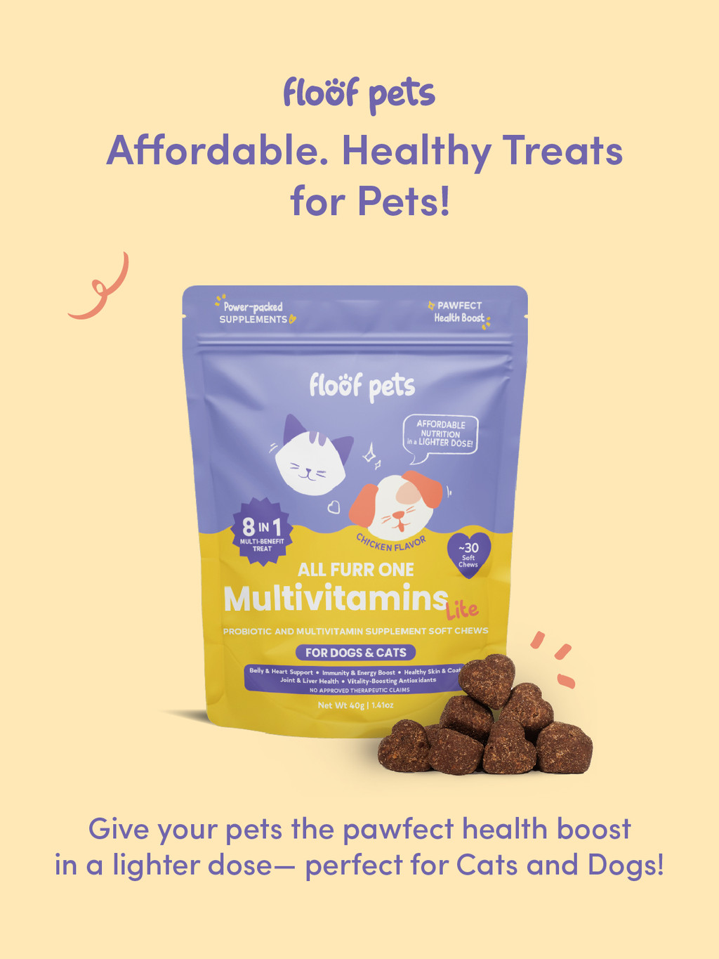 Floof Pets Multivitamins Lite 30 Chews (40g) for Cats & Dogs – Tasty ...
