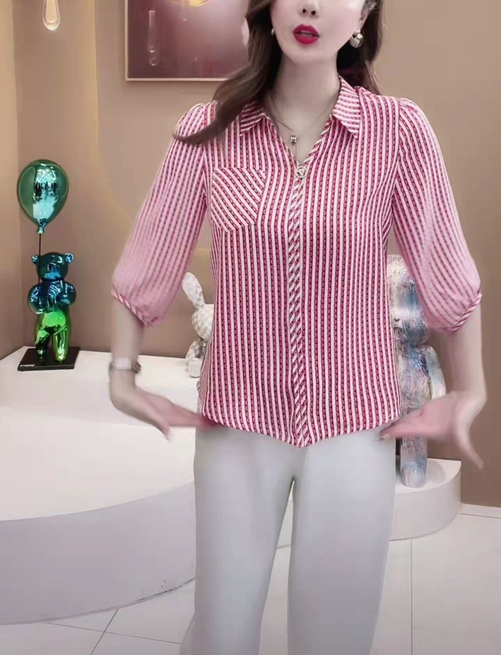 3 4 long sleeve ormal white POLO collar formal blouse for women plus ...