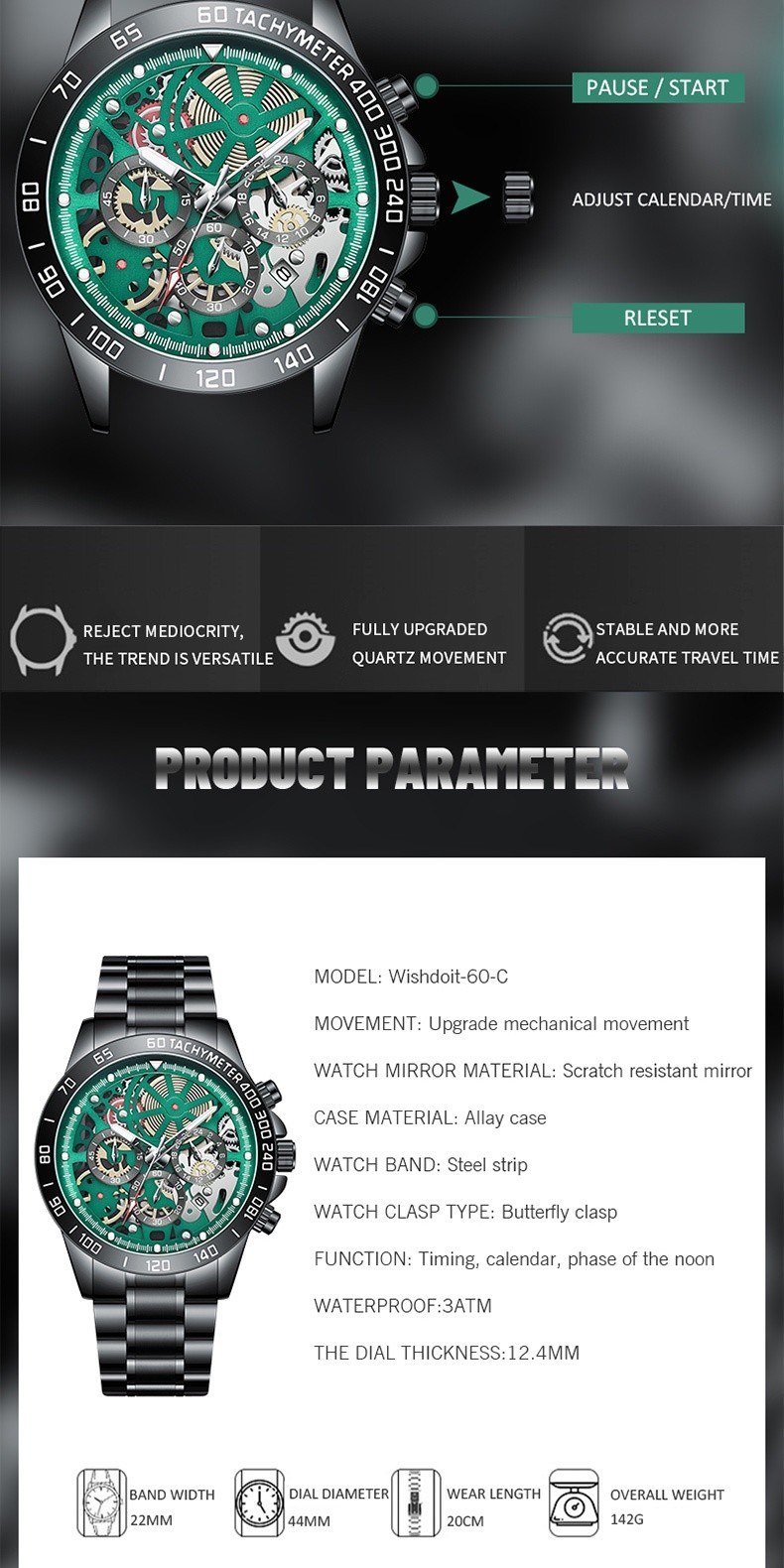 ZUNPAI Watch for Mens Original Waterproof Stainless Steel Sports ...