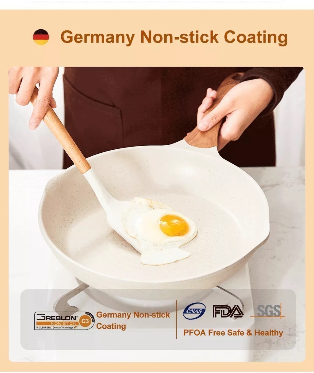 JEETEE Non Stick Frying Pan 20/24/28CM Granite Die-Cast Saucepan with ...