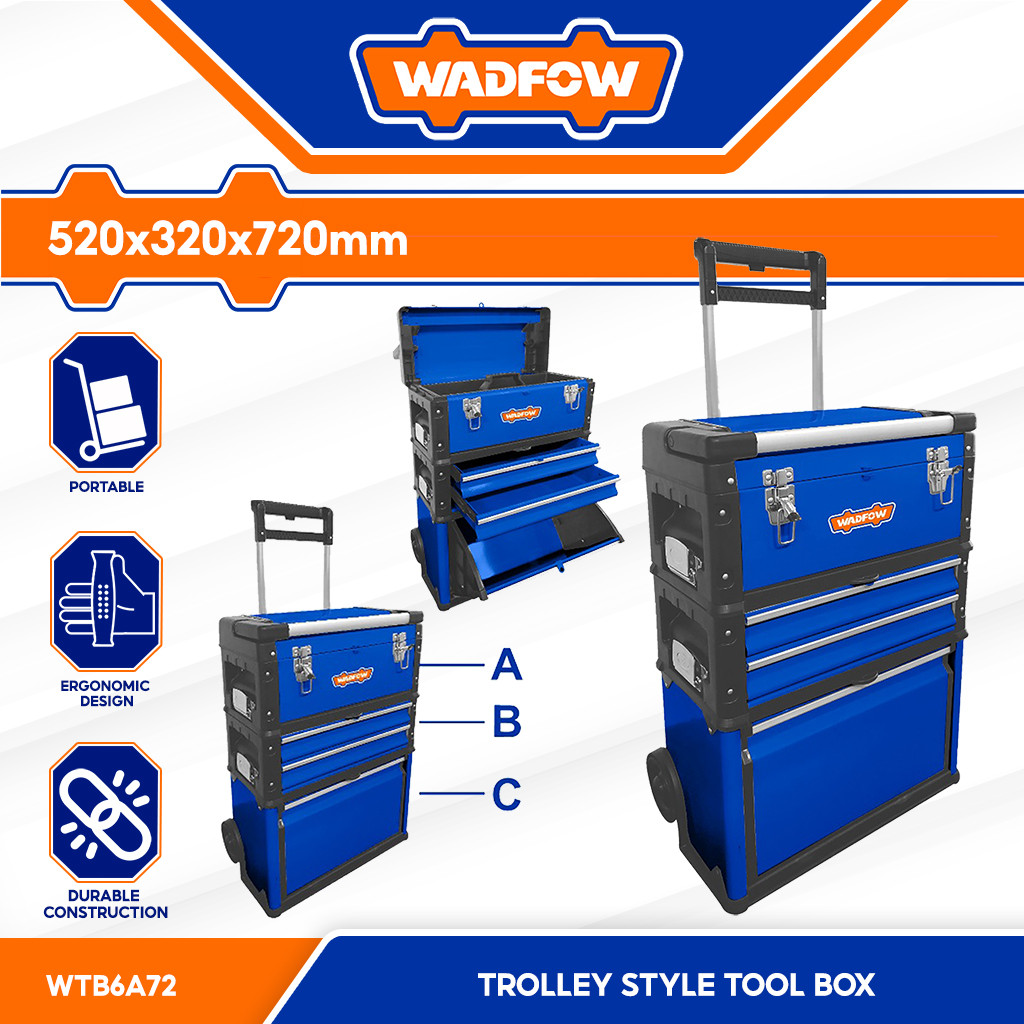Wadfow WTB6A72 Trolley Style Tool Box Overall size: 520 x 320 x 720mm ...
