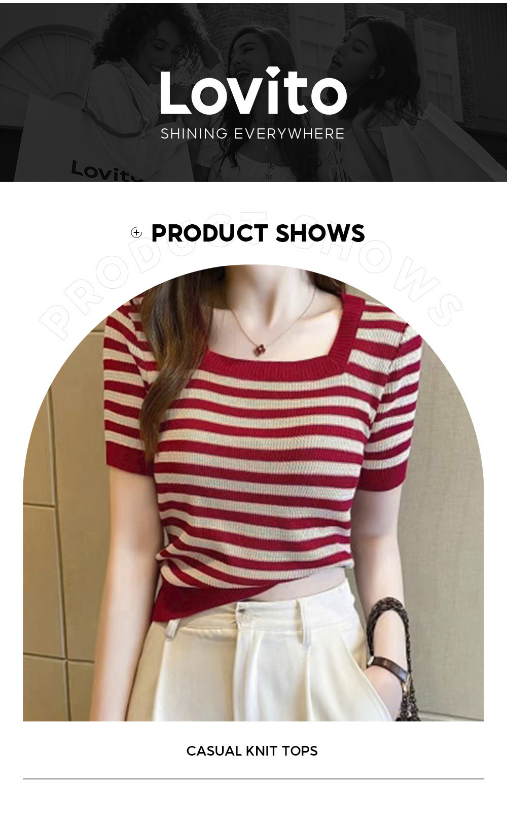 Lovito Women Casual Knit Top Striped Knit Tops LNA20138 (Red/Black) | Shopee Philippines