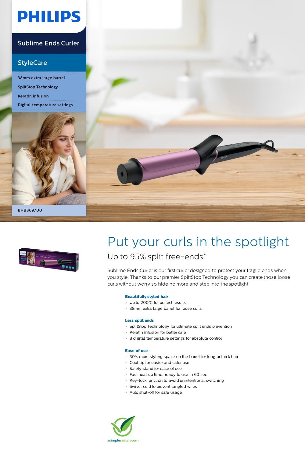Philips StyleCare Sublime Ends Curler with SplitStop Technology ...