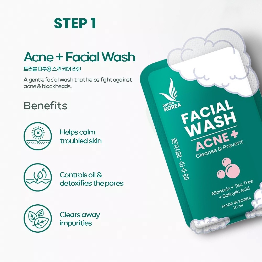iWhite Korea Facial Wash Acne+ Sachet 10ml - (Bundle of 3) | Shopee ...