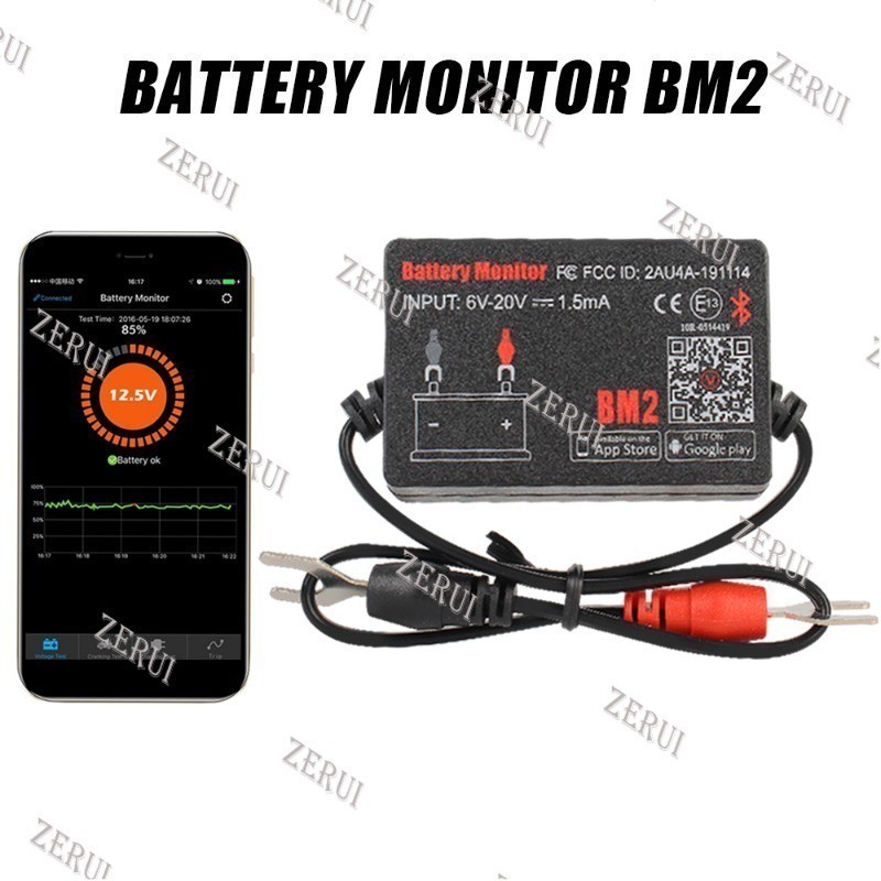 ZR For Bluetooth 4.0 12V BM2 Digital Analyzer With Alarm Car Battery Monitor Voltage Charging ...