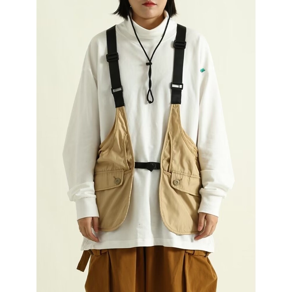 Taoberstar Men's Suspender Vest All-match Japanese Retro Large Pocket ...