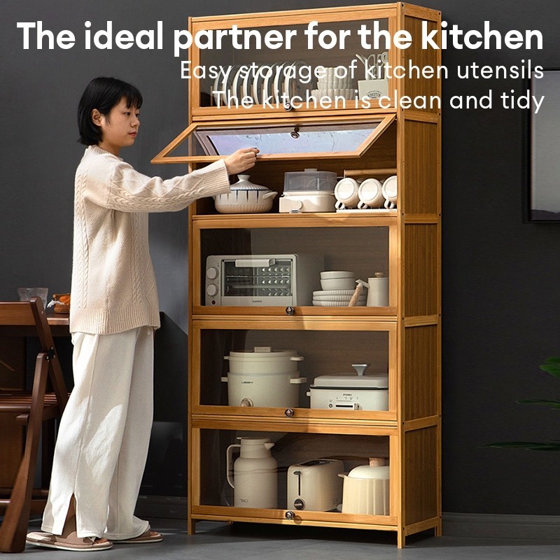 SUNNY BIERE Kitchen Cabinet Display Acrylic Book Shelf Bamboo Wood ...