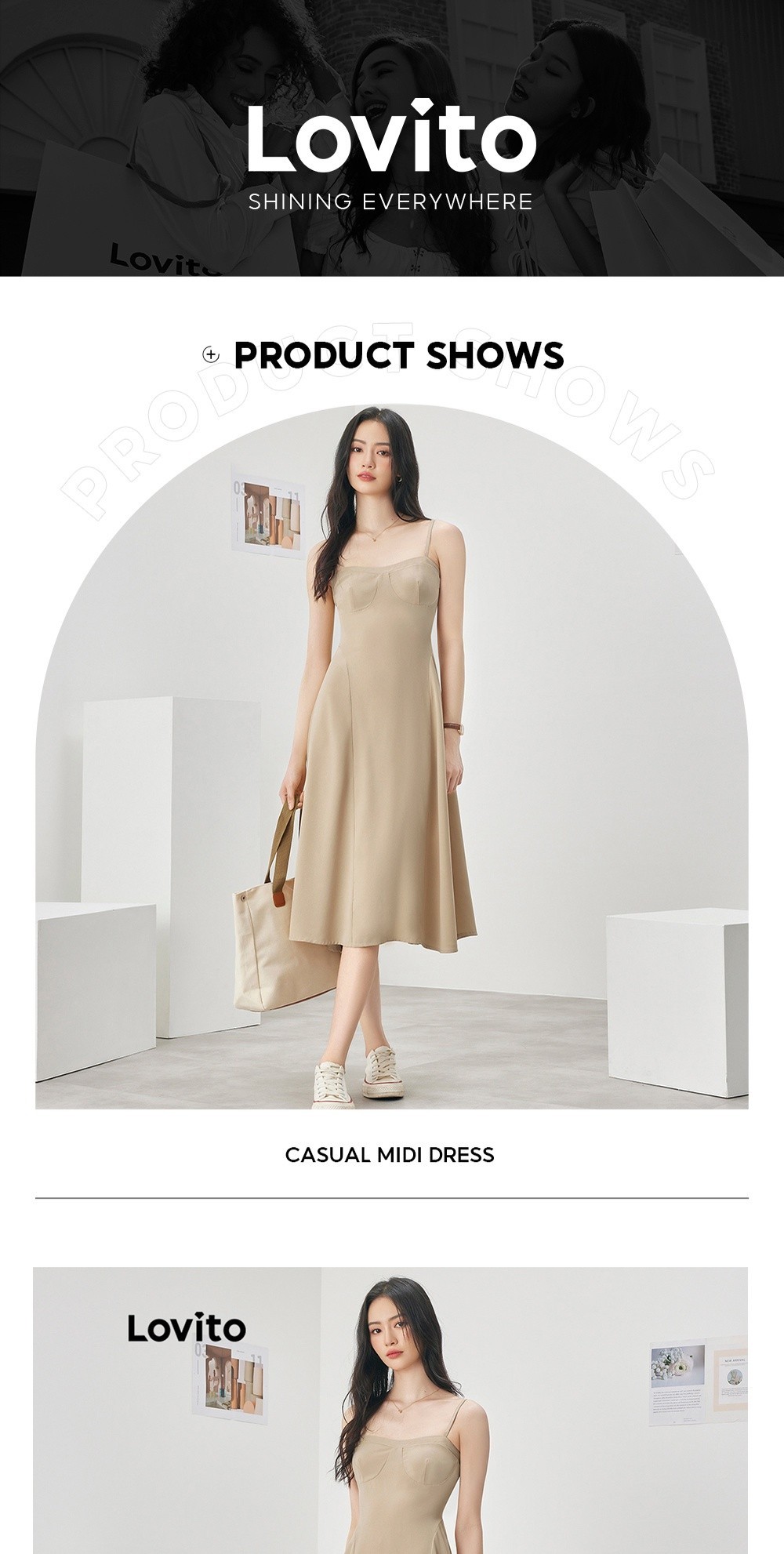 Lovito Women Casual Dress Plain Draped Structural Line Tighten The ...