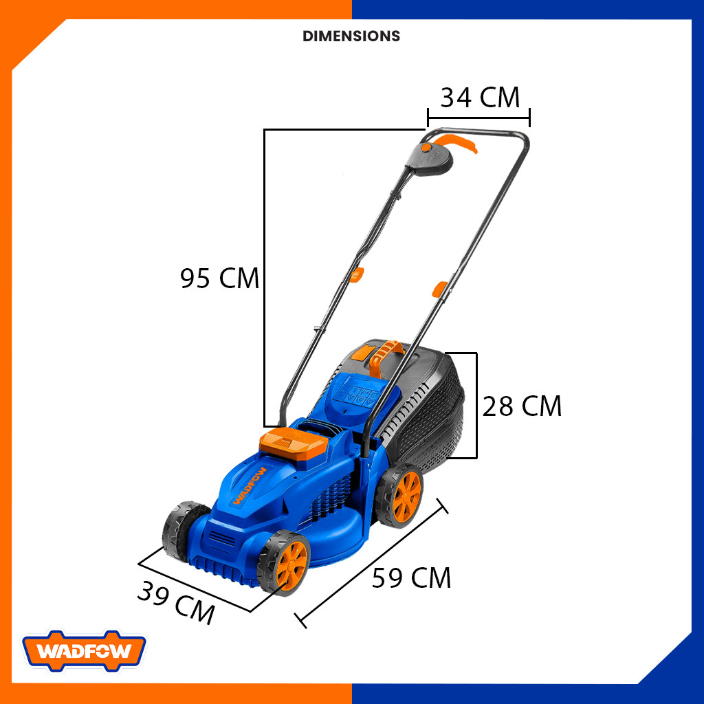 Wadfow P20 Series Li-Ion 20V Cordless Lawn Mower Cutter Hand Push Type ...