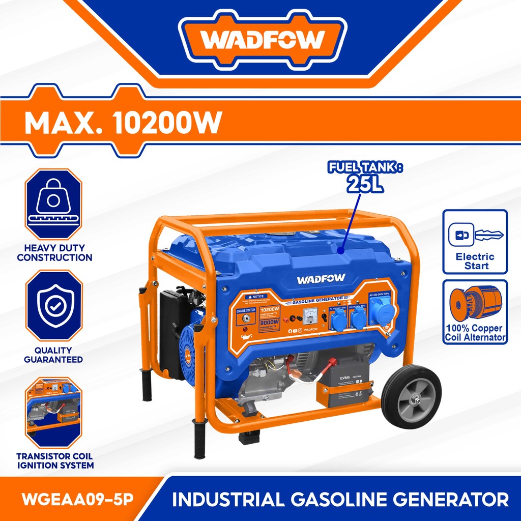 Wadfow Industrial 25Liters Gasoline Generator 220-240V WGEAA09-5P (WPT ...
