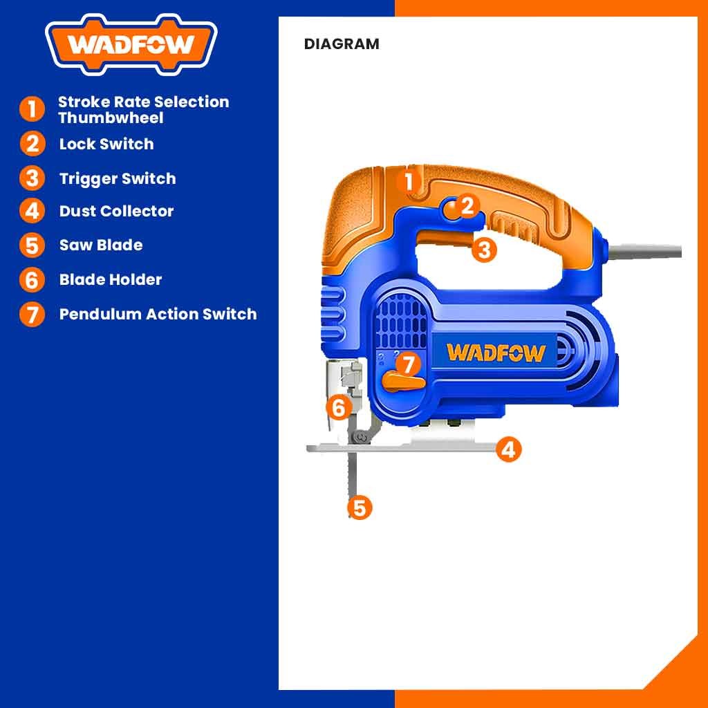 Wadfow Electric Jigsaw 570W Wood Cutter Machine 4 Step Pendulum ...