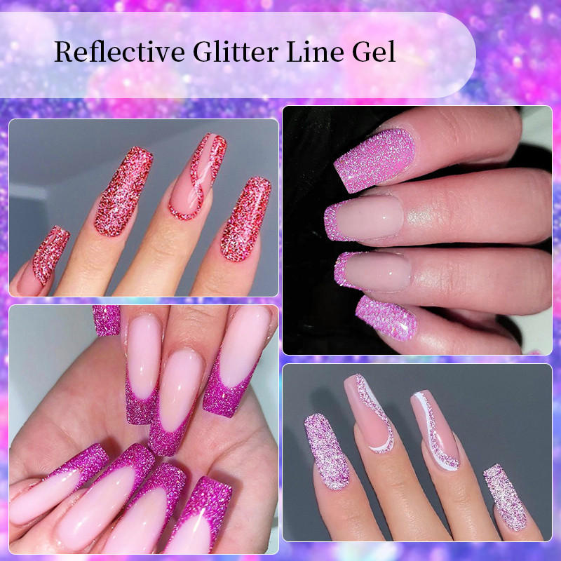 LILYCUTE Reflective Glitter Line Gel Nail Polish Fluorescent Purple For ...