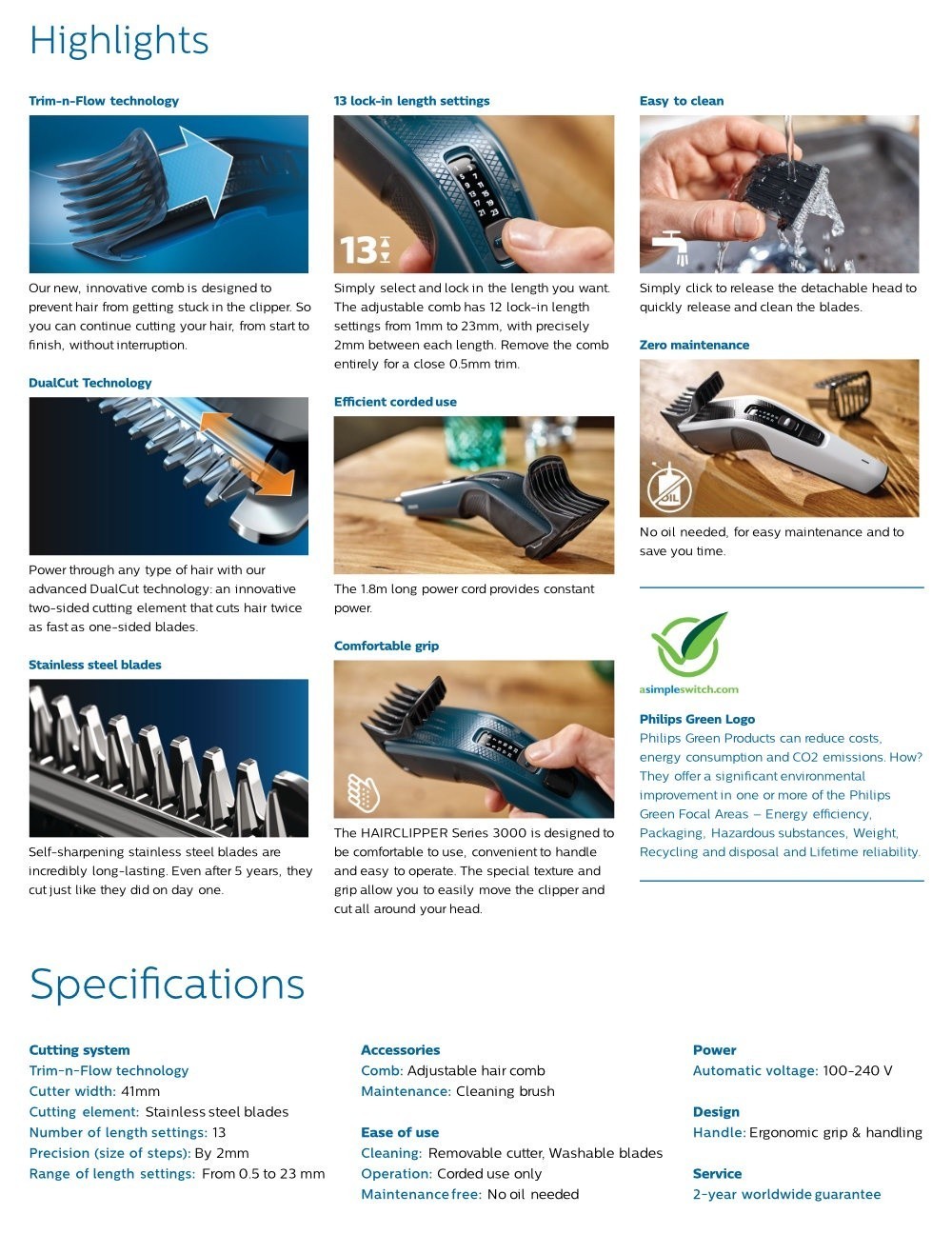 Philips Hairclipper Series 3000 HC3505/15 with Trim-n-Flow Technology (2x faster, Clipper for ...