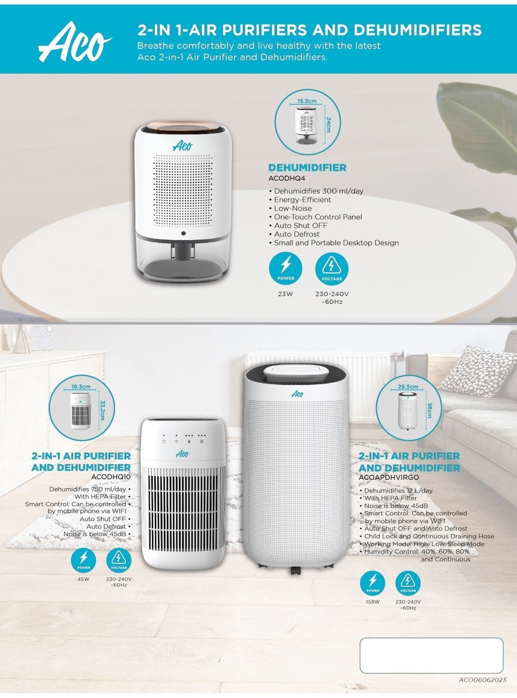 ACO nest 2-In-1 Air Purifier-Dehumidifier with Hepa Filter Smart ...