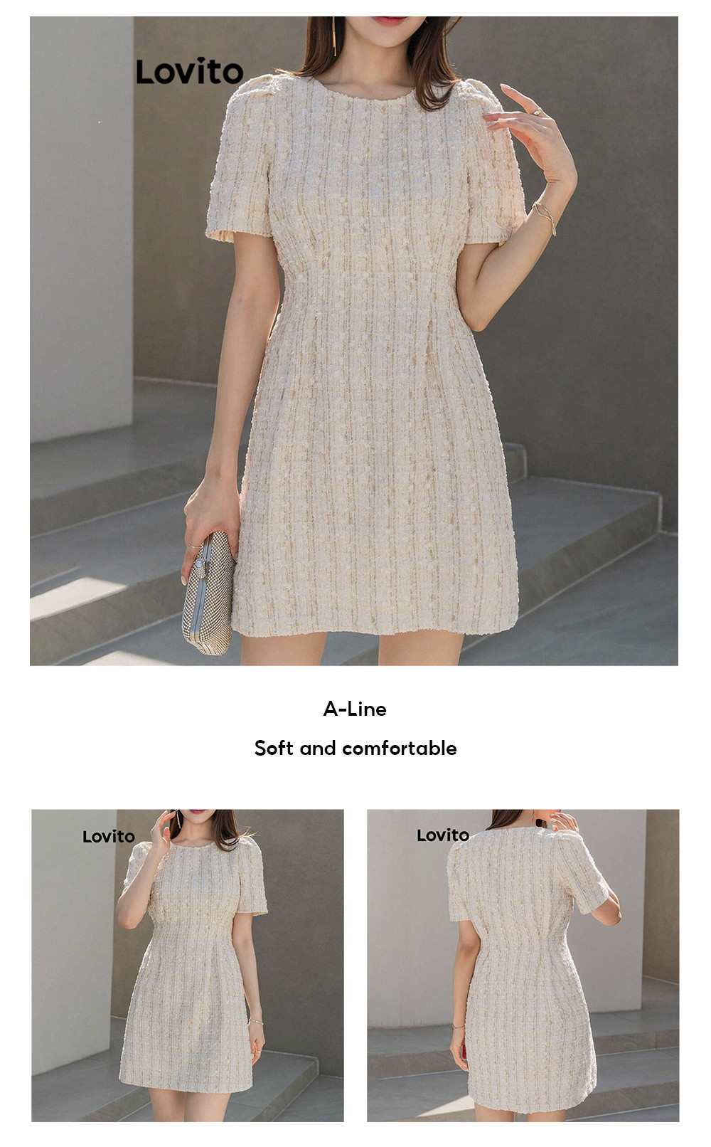 (KOL‘s pick) Lovito Women Casual Plain Tweed Dress L71ED168 | Shopee ...
