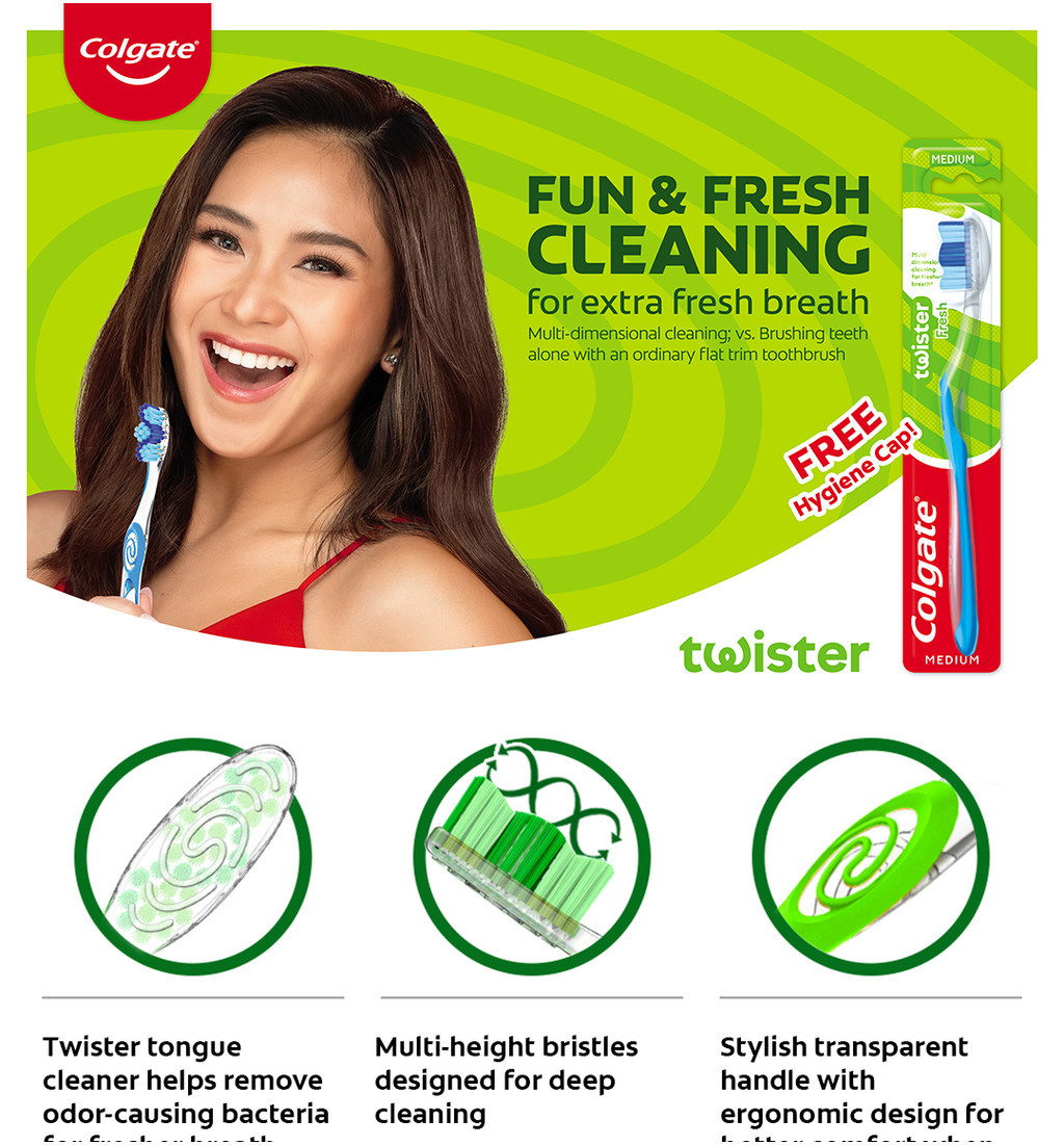 Colgate Twister Toothbrush with Multi Height Spiral Bristles, Medium ...