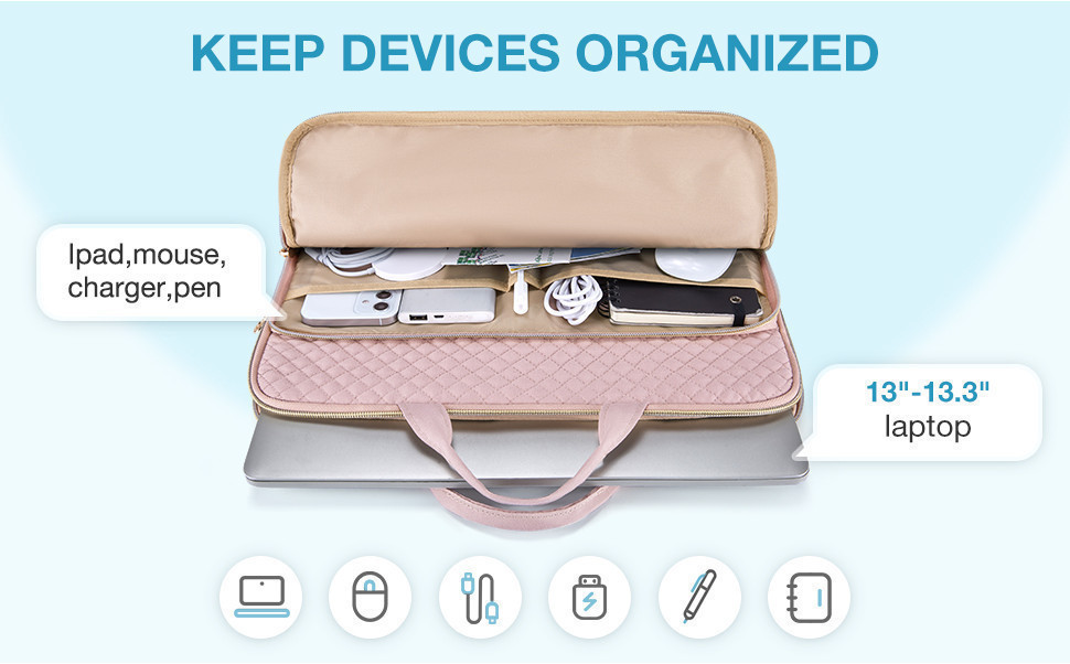 BAGSMART 13.3 inch Laptop Sleeve Quilted Lightweight Laptop Bag Durable ...