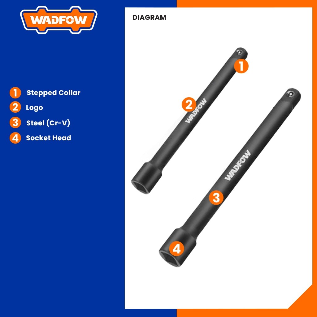 Wadfow 1/2" Industrial Impact Drive Extension Rod Bar Cr-V Steel ...