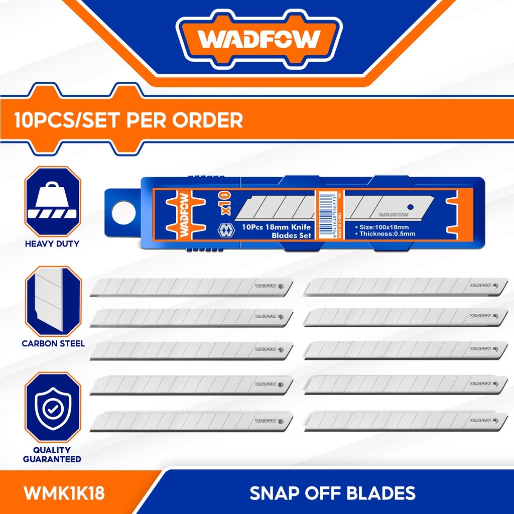 Wadfow 10Pcs Snap-Off Knife Blades Set 18mm X 100mm Heavy Duty WMK1K18 ...