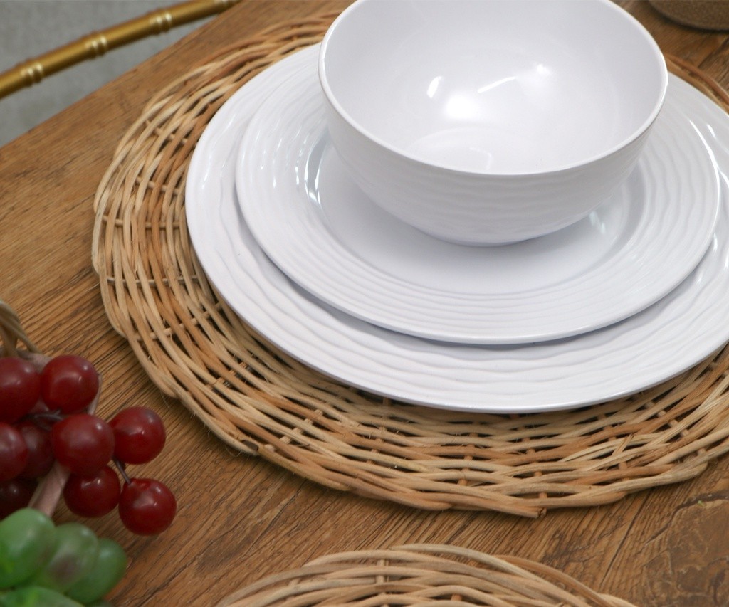 Melawares Wave 6pc Melamine Plastic Dinnerware Dining Set White ...
