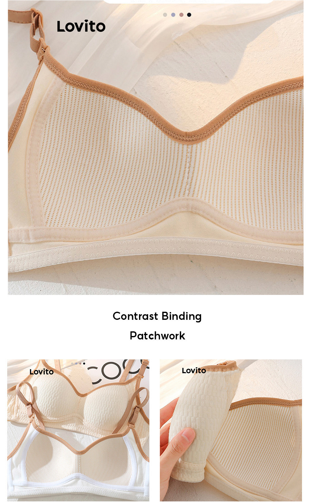 (Trendy) Lovito Women Casual Bralette Patchwork Contrast Binding Basic Bra LNL43140 | Shopee ...