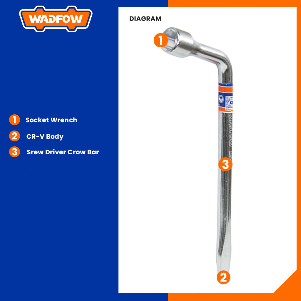 Wadfow 17mm-19mm Chrome plated L-Type Wrench with Screw Driver Crowbar ...