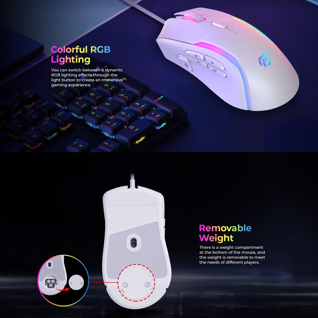 Havit Astro MS1033 || RGB Backlit Programmable Gaming Mouse || White ...