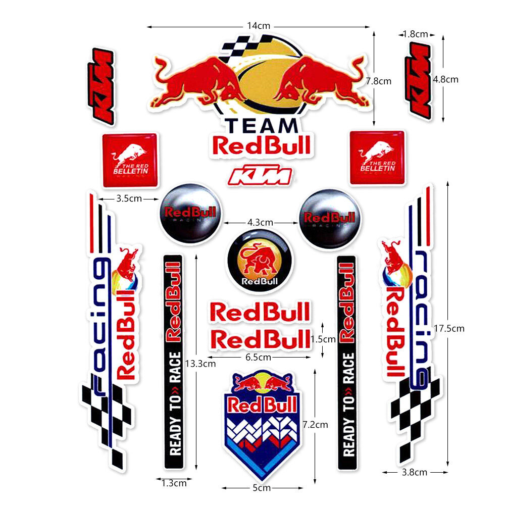 Red Bull Reflective Full Set of Helmet Stickers Body Fuel Tank Stickers ...
