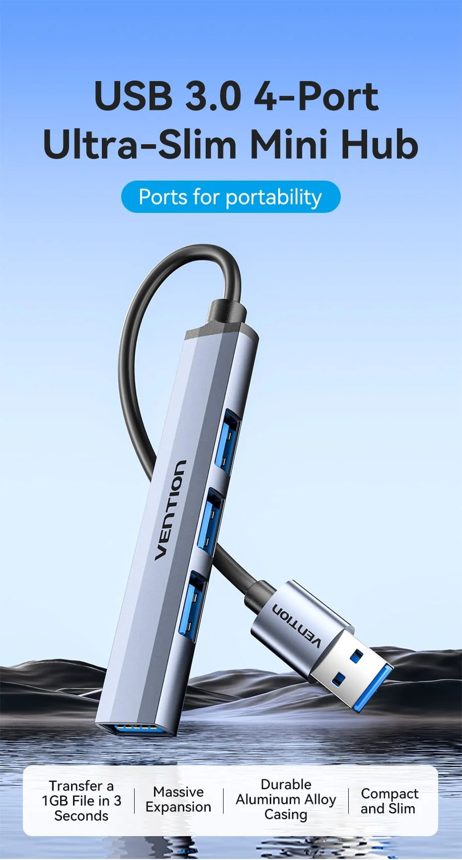 [CLEARANCE] Vention 4-in-1 Ultra Slim Hub w/ Single USB 3.0, Triple USB 2.0 Ports & Max 5Gbps ...