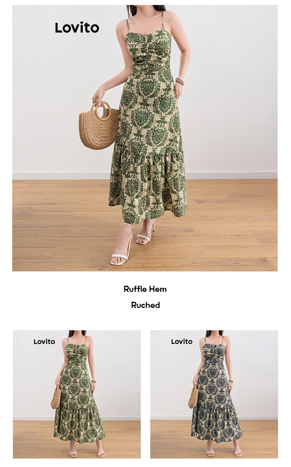 (KOL‘s pick) Lovito Women Summer Boho Paisley Ruffle Hem Ruched Dress ...