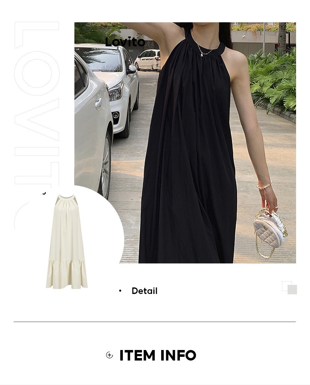 Lovito Women Casual Dress Plain Ruffle Hem Cut Out Dress L68ED142 ...