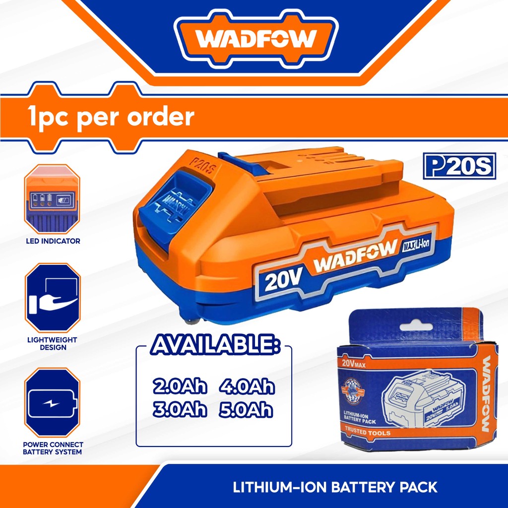 Wadfow P20 Series 20V Lithium-Ion Battery Pack For Cordless Power Tool ...