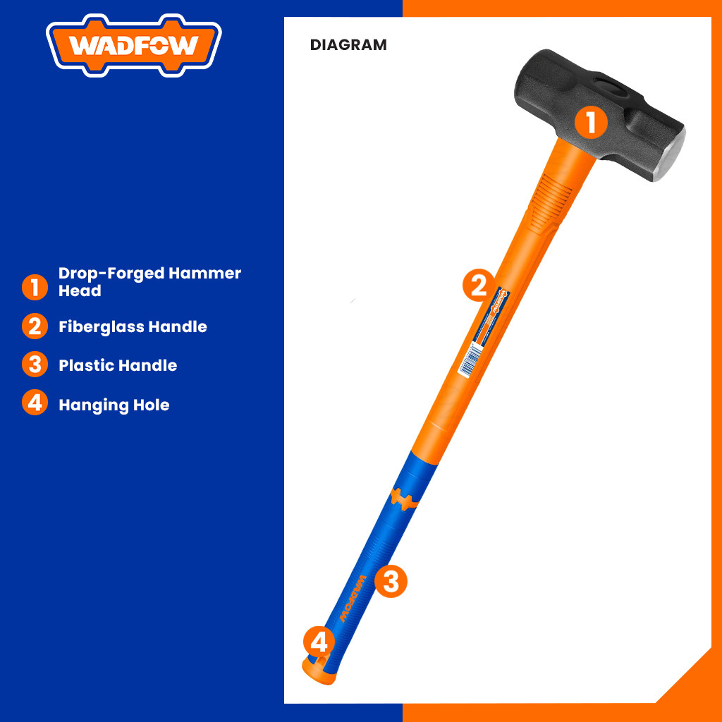 Wadfow Heavy Duty Carbon Steel Hammerhead Long Handle Sledge Hammer w ...
