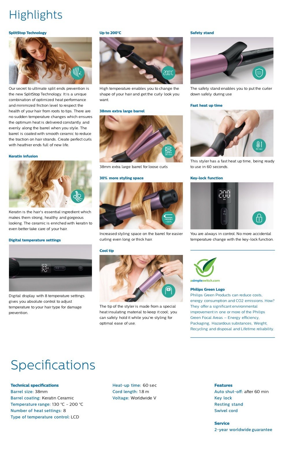 Philips StyleCare Sublime Ends Curler with SplitStop Technology ...
