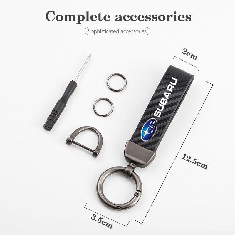Carbon Fiber Leather Car Keychain Zinc Alloy Key Ring For Subaru ...