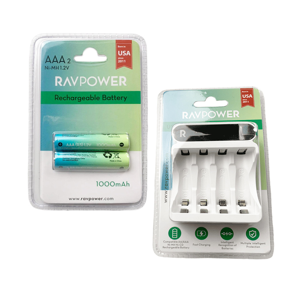 RAVPower 1.2V AAA Ni-MH Rechargeable Battery 1000mAh (2pcs) & USB ...