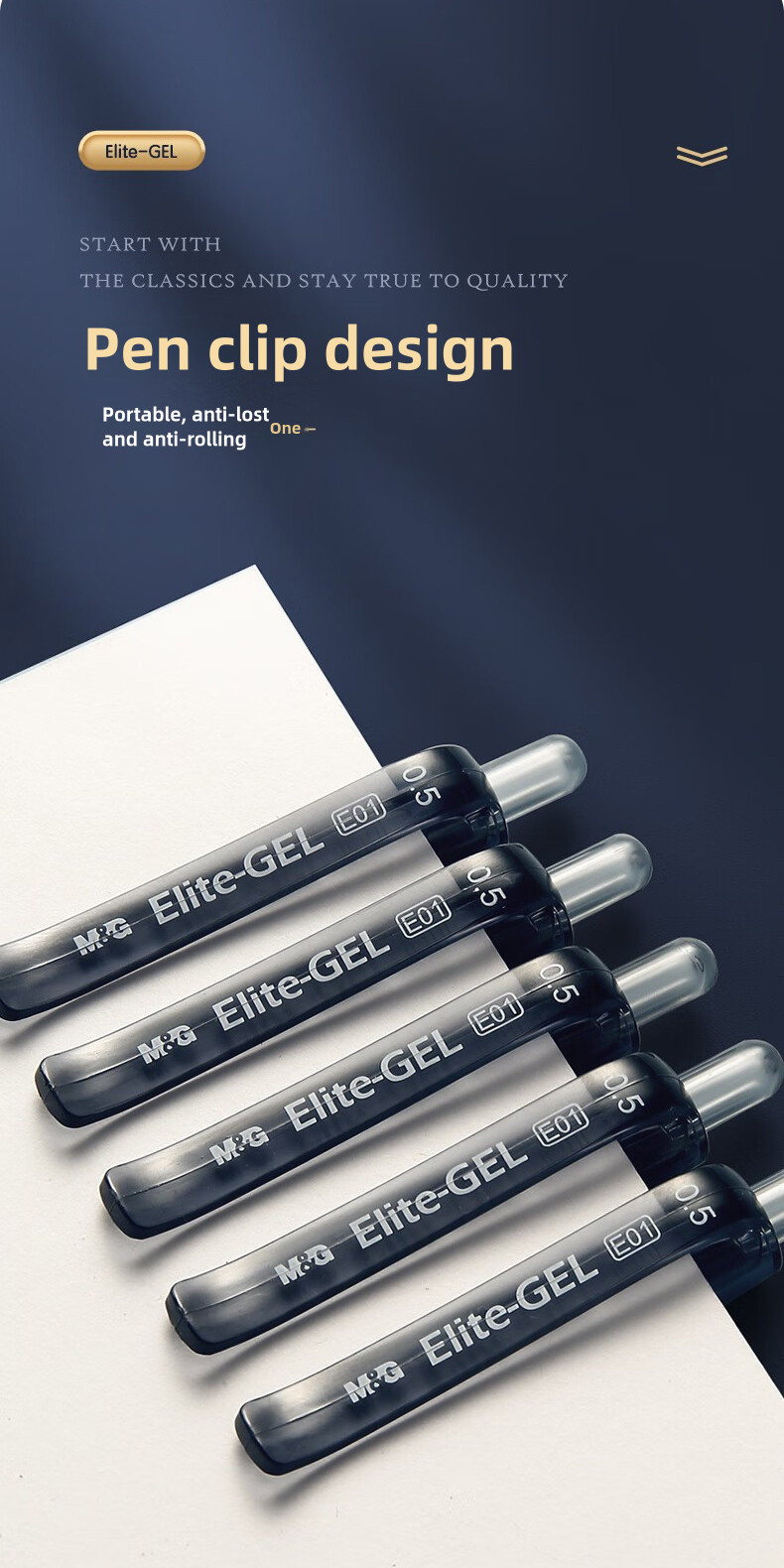M&G Gel Pen 0.5mm Black Elite Series E01 Ballpoint Pen Press Bullet ...