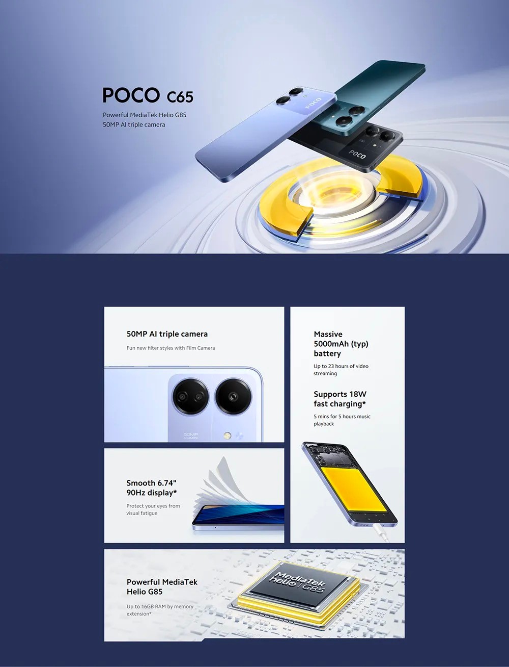 Poco C65 Smart Phone 6/128GB 8/256GB 50MP AI Triple Camera Smooth 6.74" 90Hz Display Massive ...