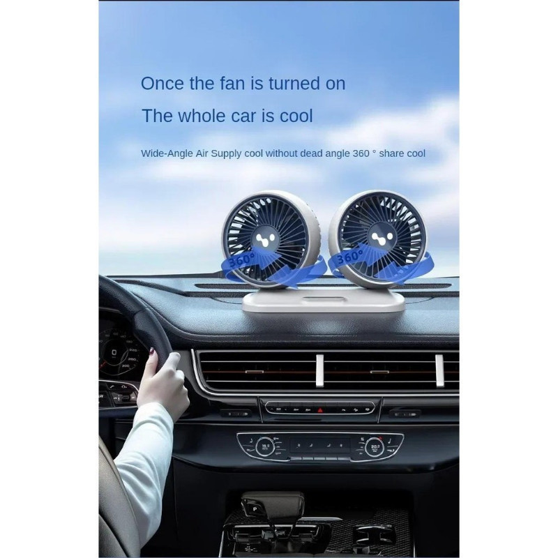 Car Fan 12V 24V Double-Head Rotating Electric Fan 360 Degree All-Round ...