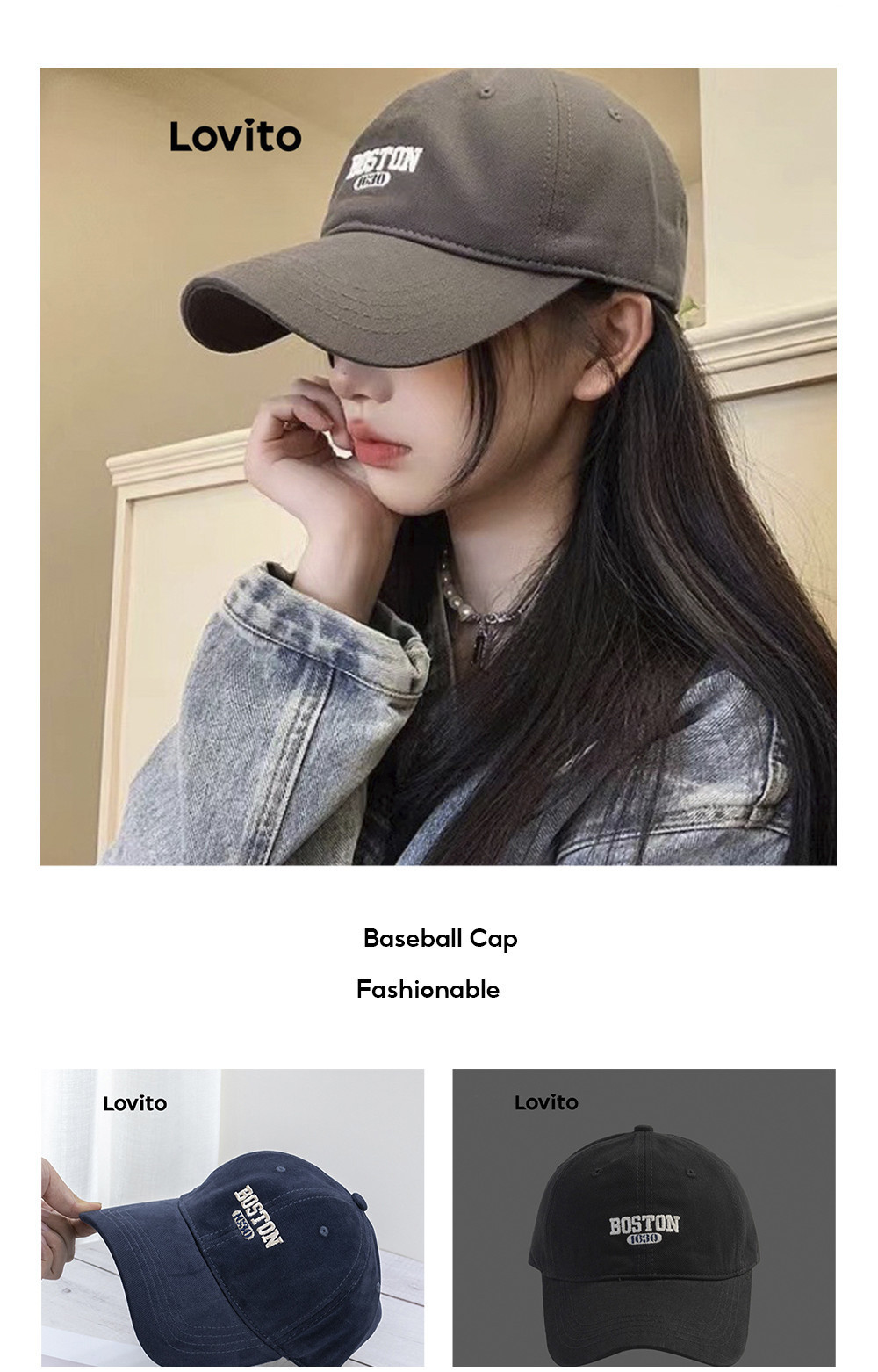 Lovito Women Casual Letter Boston Baseball Cap Hats LFA09617 | Shopee ...
