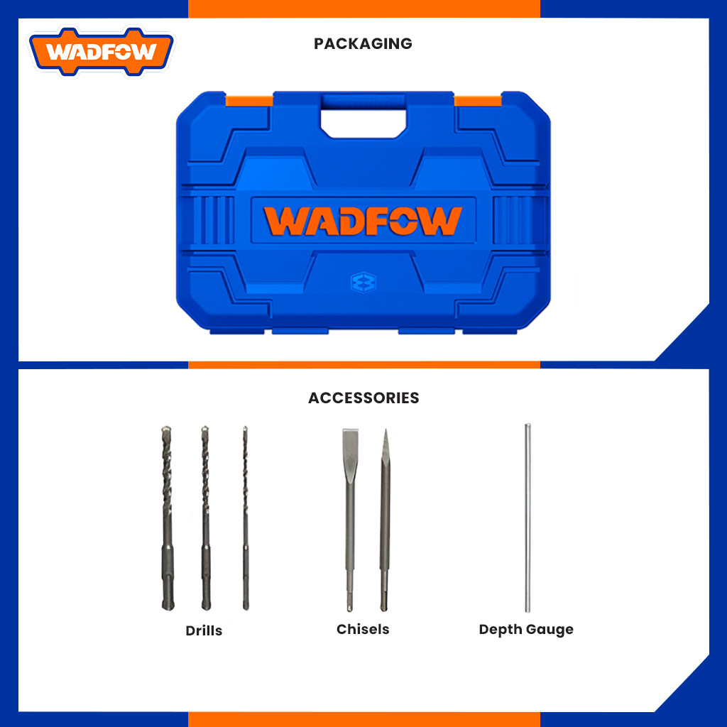 Wadfow 800W Rotary Hammer Chipping Gun Drill SDS Plus System WRH1D26 ...