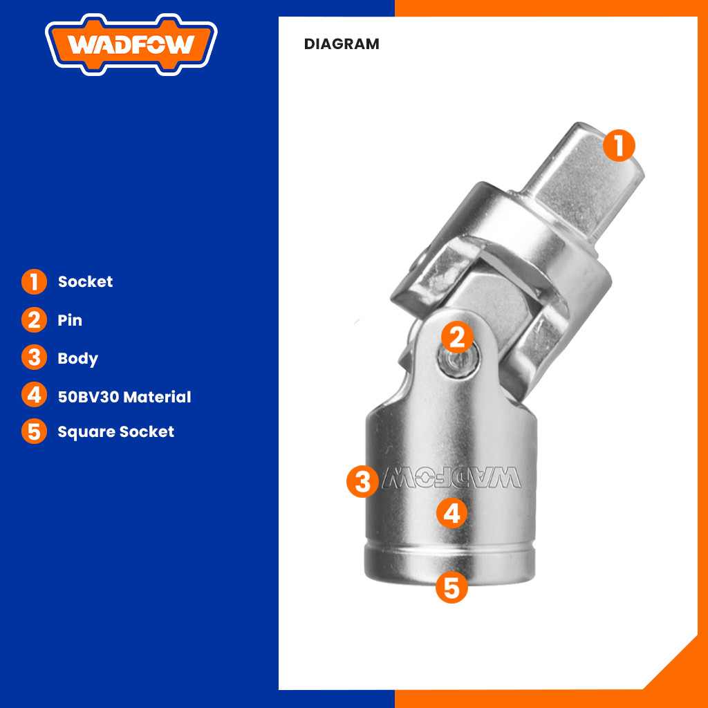 Wadfow 1/2" Universal Joint Socket Wrench Crv Quality Chromed Plated ...
