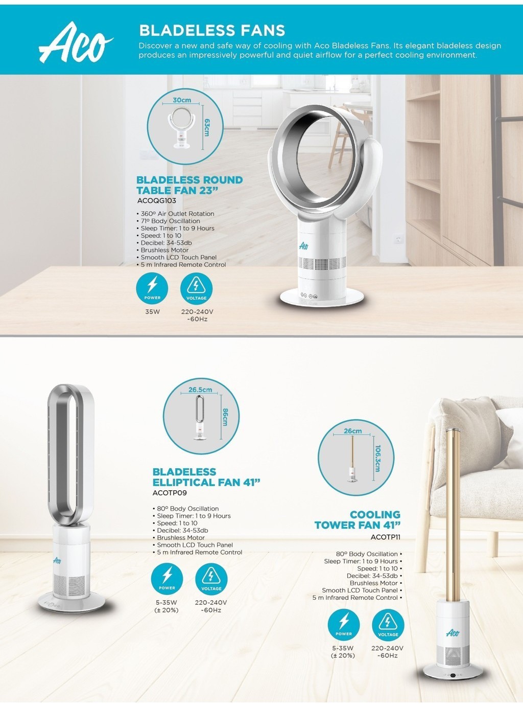 ACO Bladeless Electric Elliptical Fan Air Cooling 41" ACOTP09 | Shopee ...