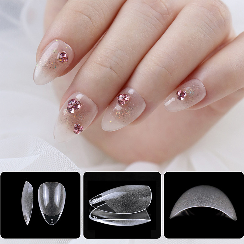 Almond Artificial Fake Nail XS Short Clear Full Cover Tips Sculpted ...